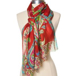 100% SILK Digital Print Scarf - Multicolor Floral Paisley by Rapti Fashion