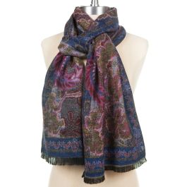 100% Cashmere Floral Paisley Scarf by Rapti - Navy & Pink