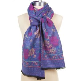 100% Cashmere Scarf by Rapti - Red & Blue Rose Pattern